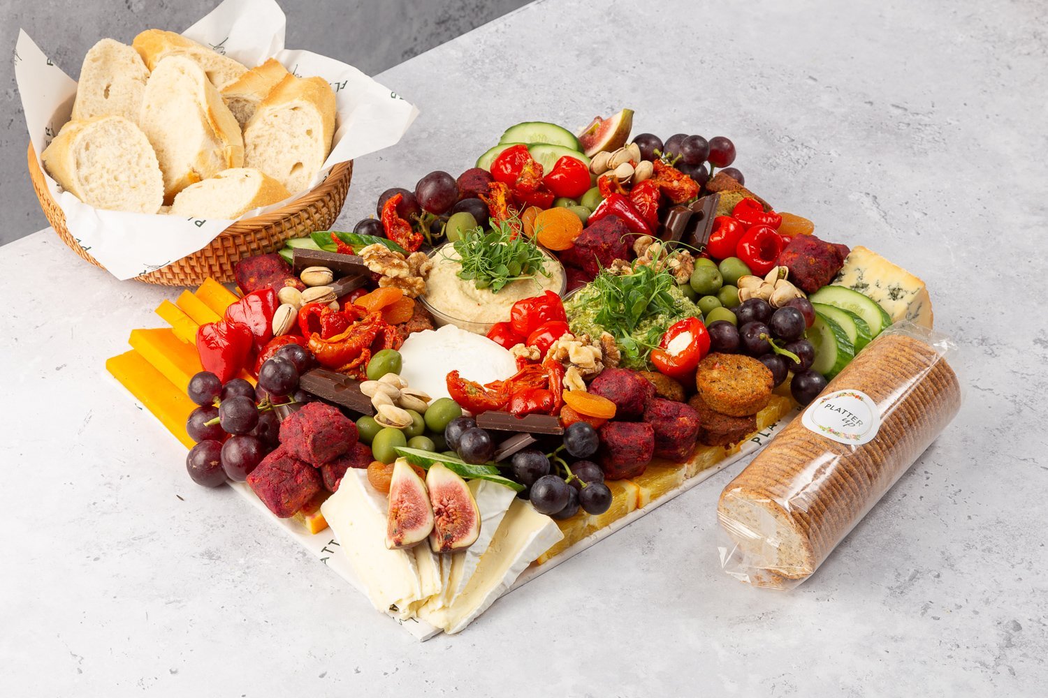 Small Vegetarian Grazing Platter with Crackers and Baguette - Feeds 7